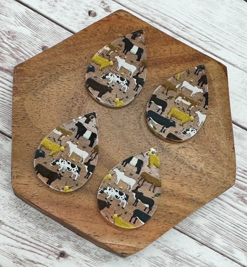 Patterned Cow Print Acrylic Teardrop Earring Blanks, DIY Jewelry Making ...