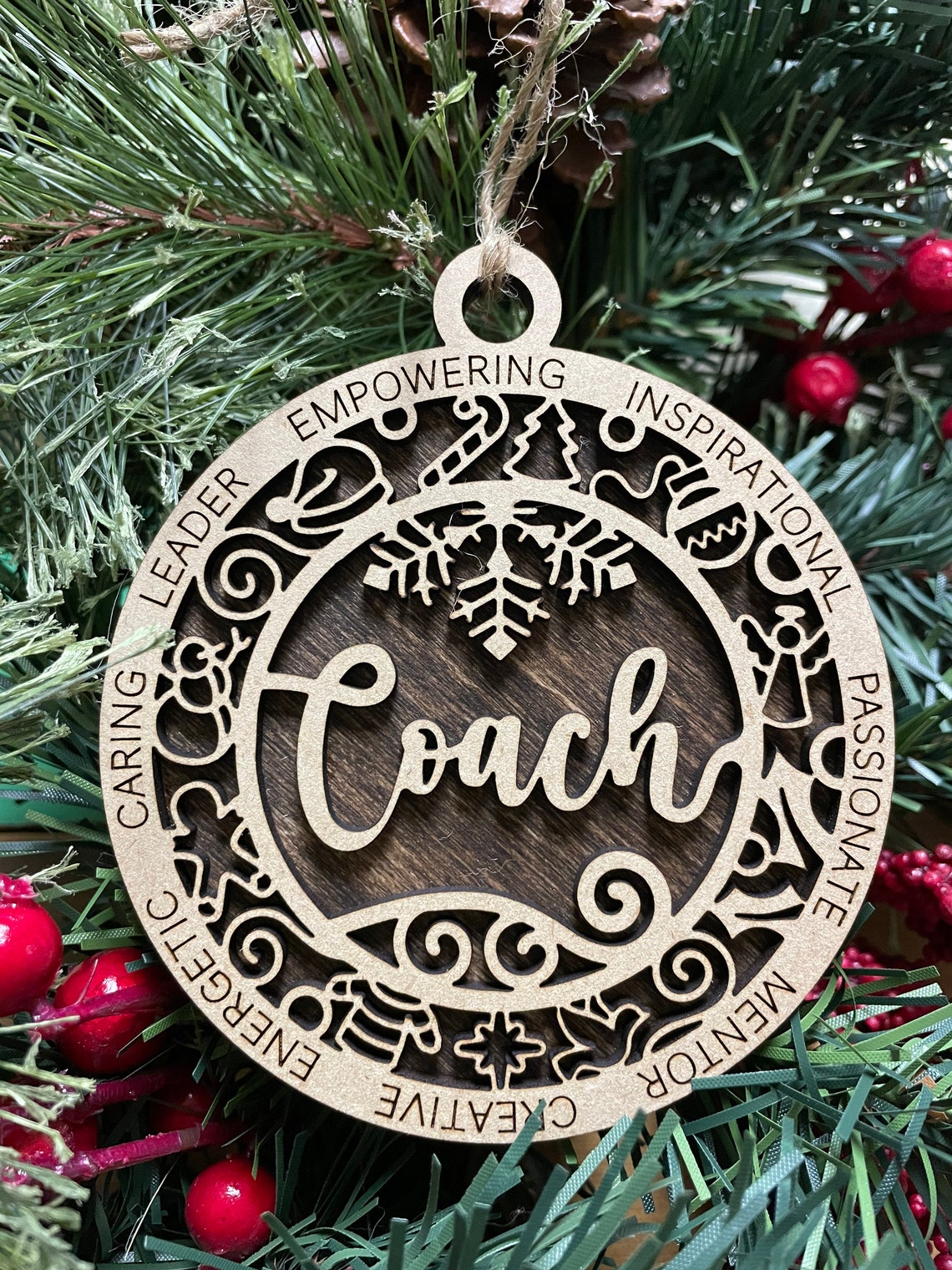 Coach Christmas Ornament, Wood Ornament, Holiday Christmas Gift, Laser ...