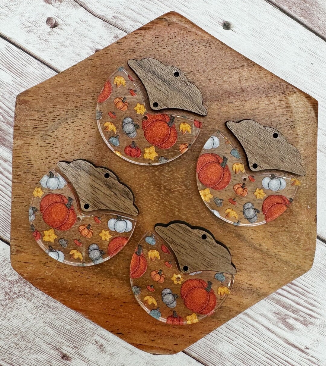 Pumpkin Print Acrylic and Intricate Wood Connector Set Fall Halloween ...