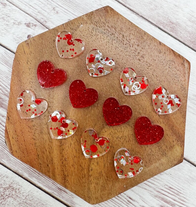 Red and Silver Glitter Acrylic Heart Valentine Trio Earring Blanks, DIY ...