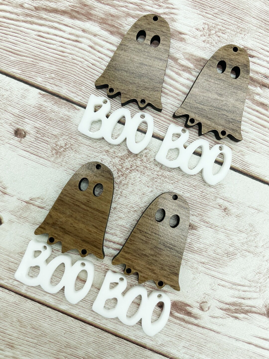 Halloween Wood Ghost White Acrylic Boo Set Earring Blanks, DIY Jewelry ...