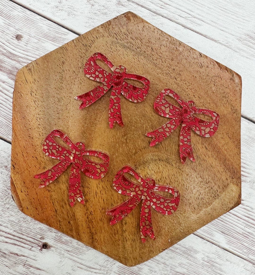 Red Lace Print Acrylic Christmas Bow Earring Blanks Set of 2 Pair DIY ...