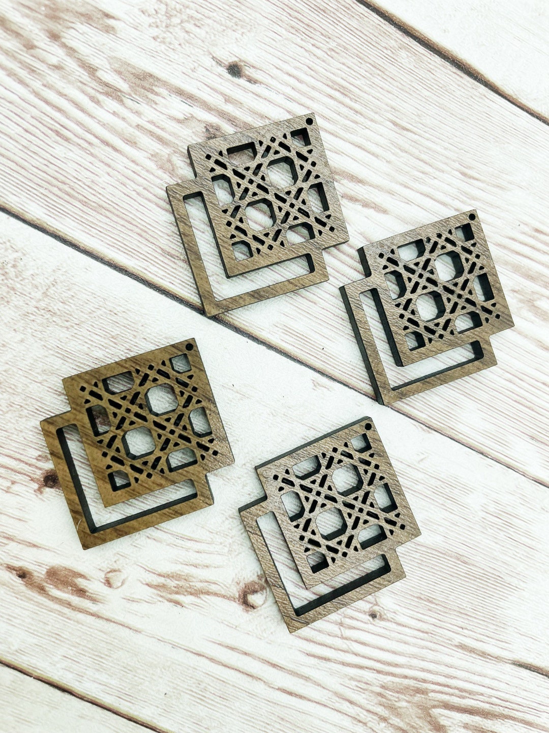 Wood Rattan Diamond Macrame Earring Blanks, Finished Walnut Blank, DIY ...