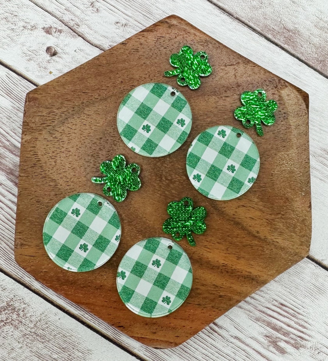 Shamrock Plaid Acrylic and Shamrock Connecotor Set Earring Blanks, DIY ...