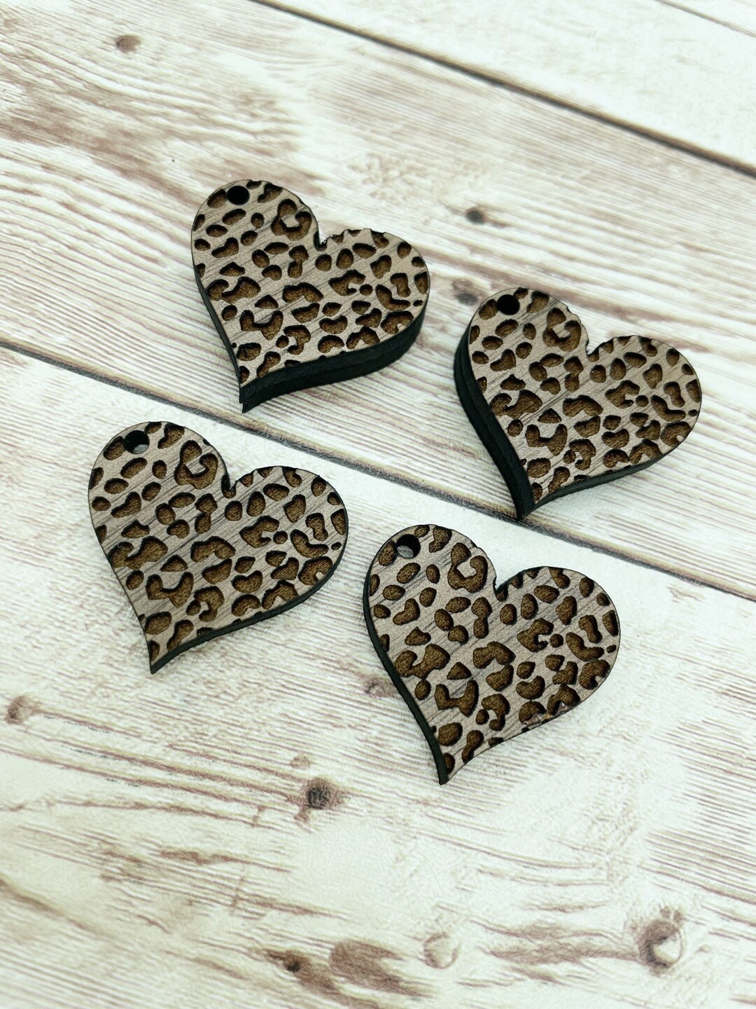 Wood Engraved Leopard Animal Print Heart Earring Blanks, Finished ...