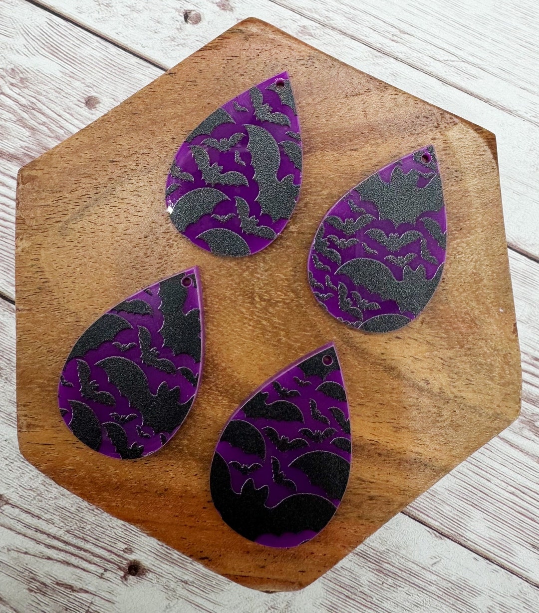 Halloween Neon Purple Bat Print Acrylic Teardrop Earring Blanks, DIY ...