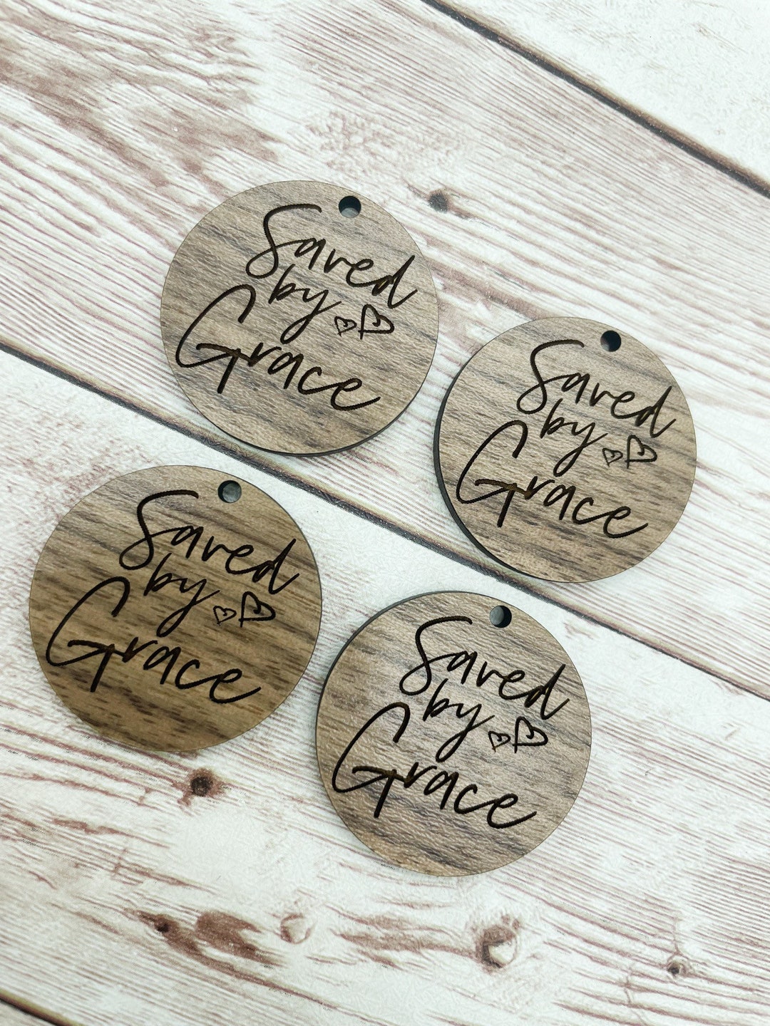 Wood Circle Engraved Saved by Grace Earring Blanks, Finished Walnut ...