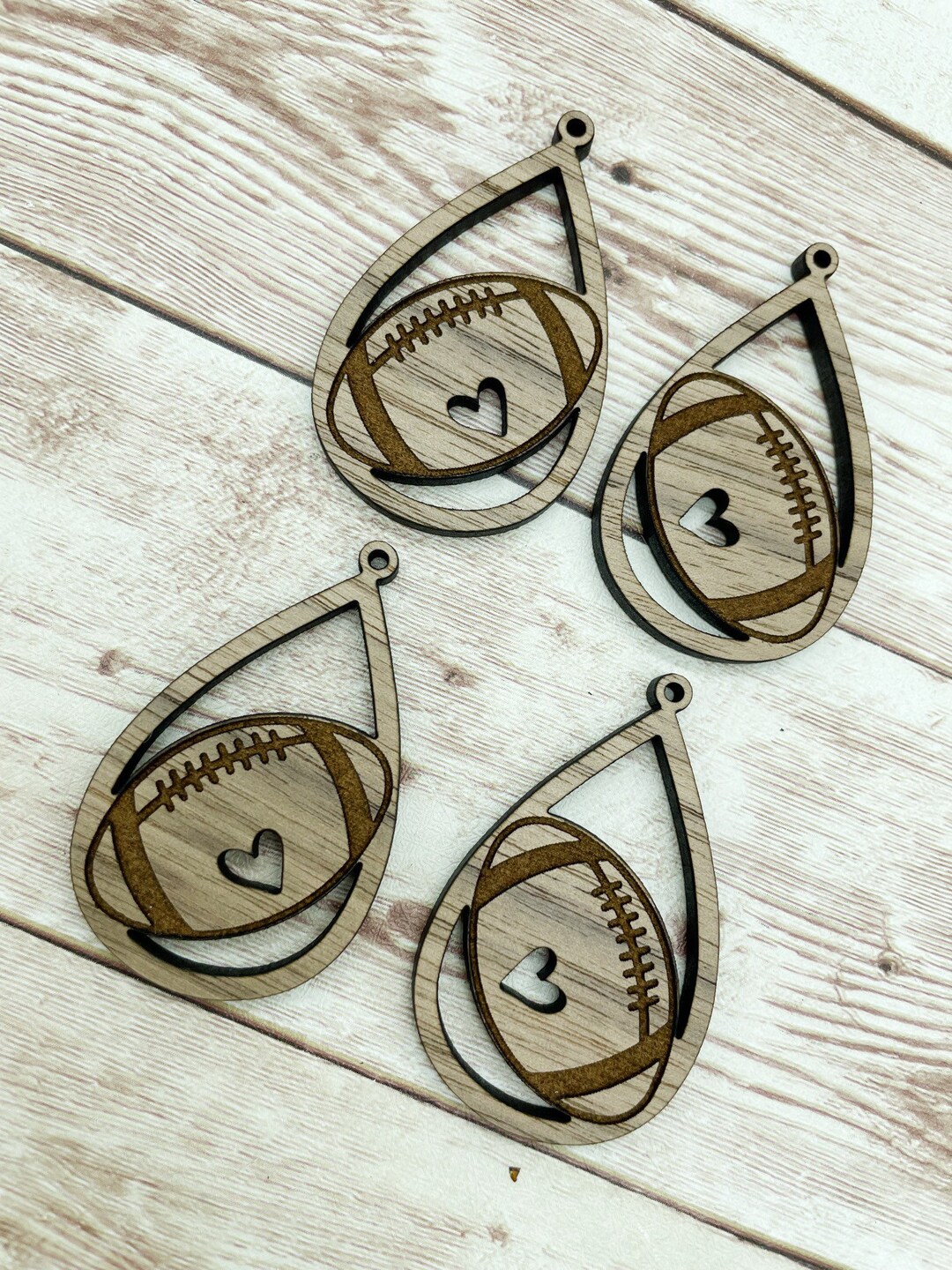 Wood Teardrop Engraved Football Earring Blanks, Finished Walnut Blank ...