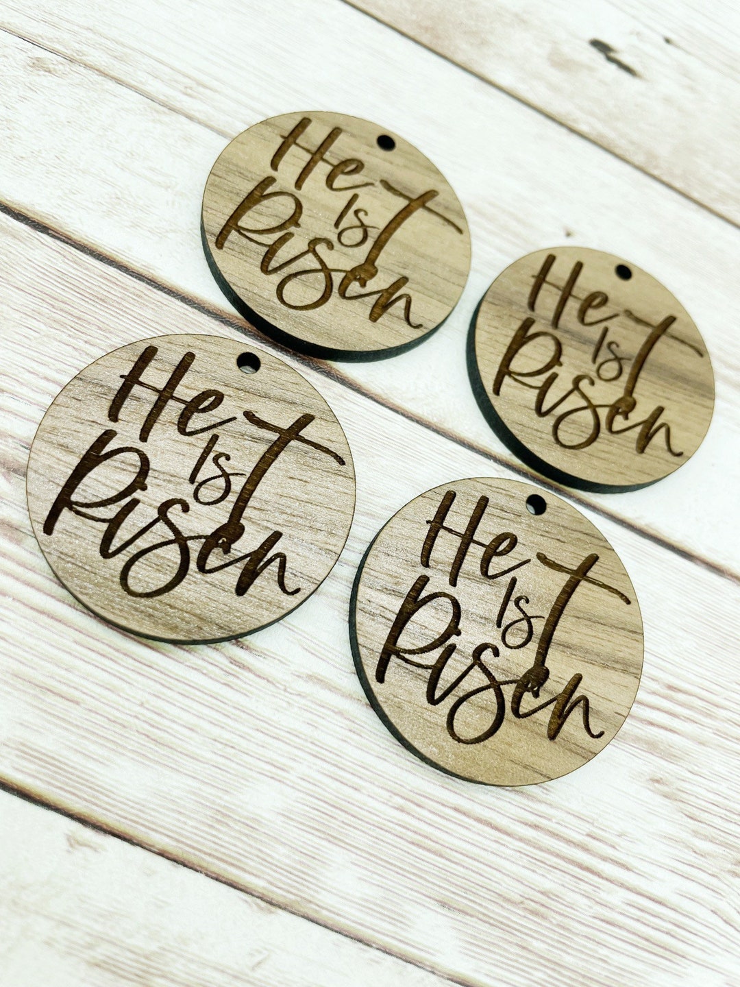 Wood Circle Engraved He is Risen Earring Blanks, Finished Walnut Blank ...