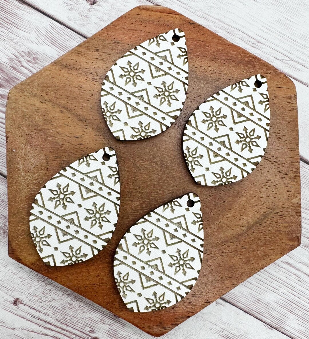 White Engraved Wood Snowflake Sweater Print Winter Earring Blanks, DIY ...