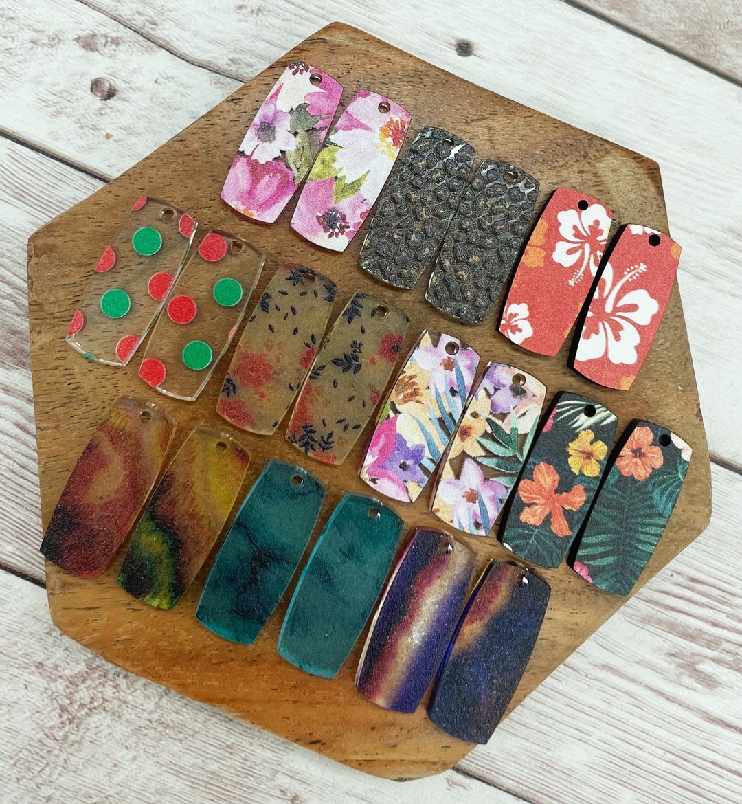 Acrylic and Patterned Wood Mini Bar Dangle Set of 10 Pair, Random ...