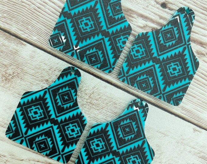 Patterned Teal Acrylic Aztec Print Cow Tag Earring Blanks, DIY Jewelry ...
