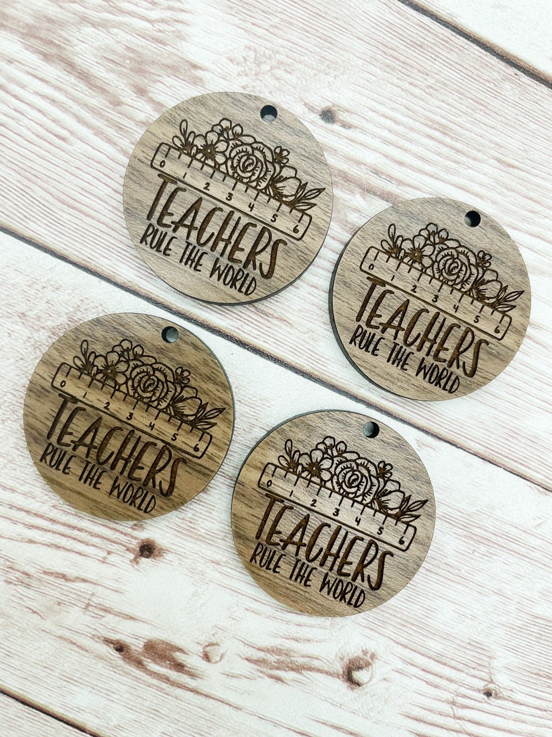 Wood Circle Engraved Teachers Rule the World Earring Blanks, Finished ...