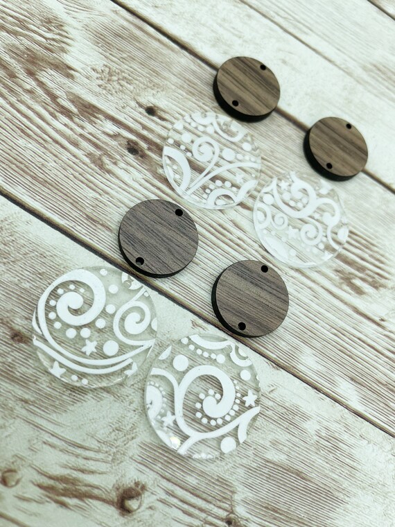 Patterned Acrylic and Wood Circle Set White Winter Print - Etsy