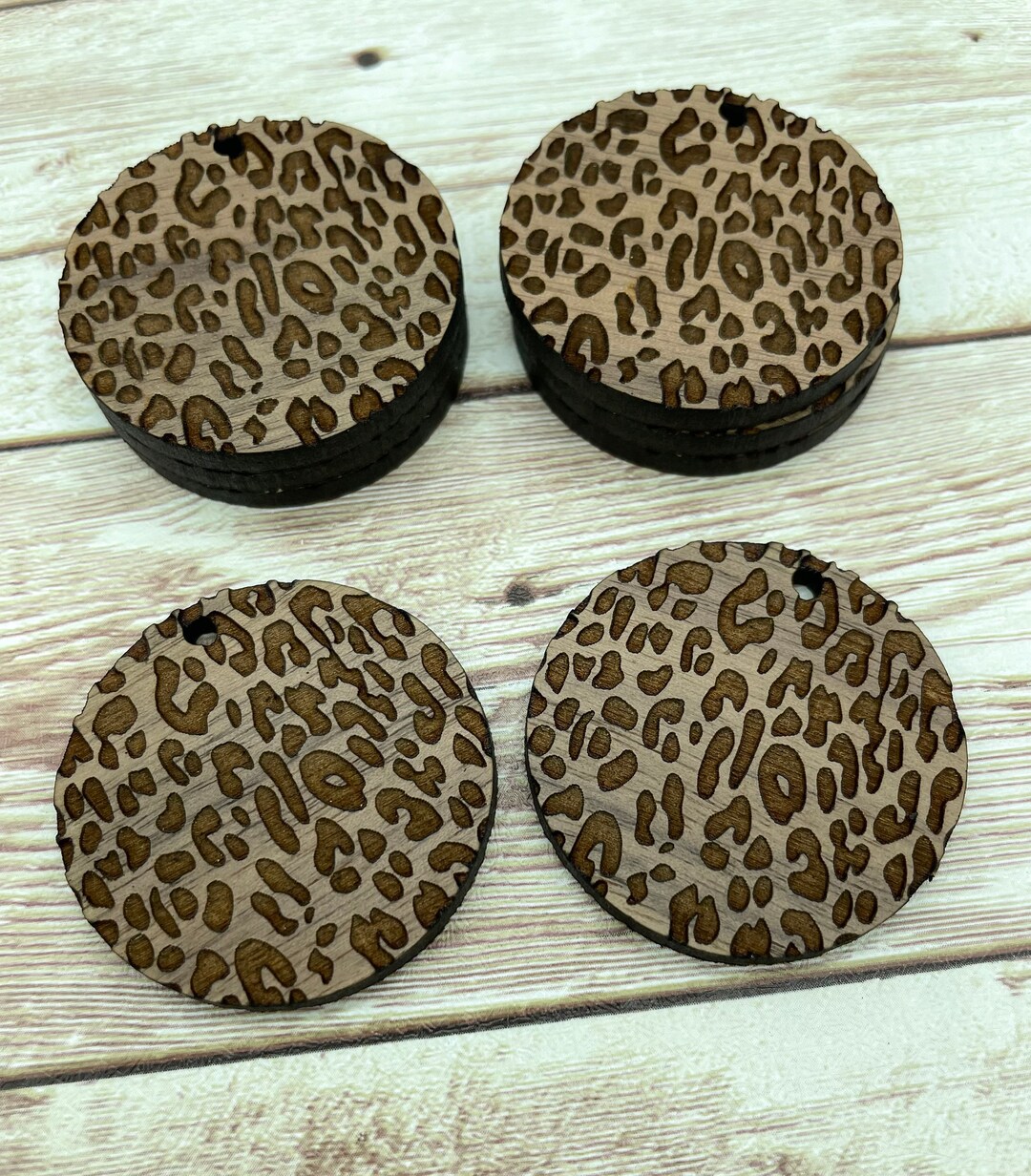 Wood Circle Round Engraved Leopard Print Earring Blanks, Finished ...