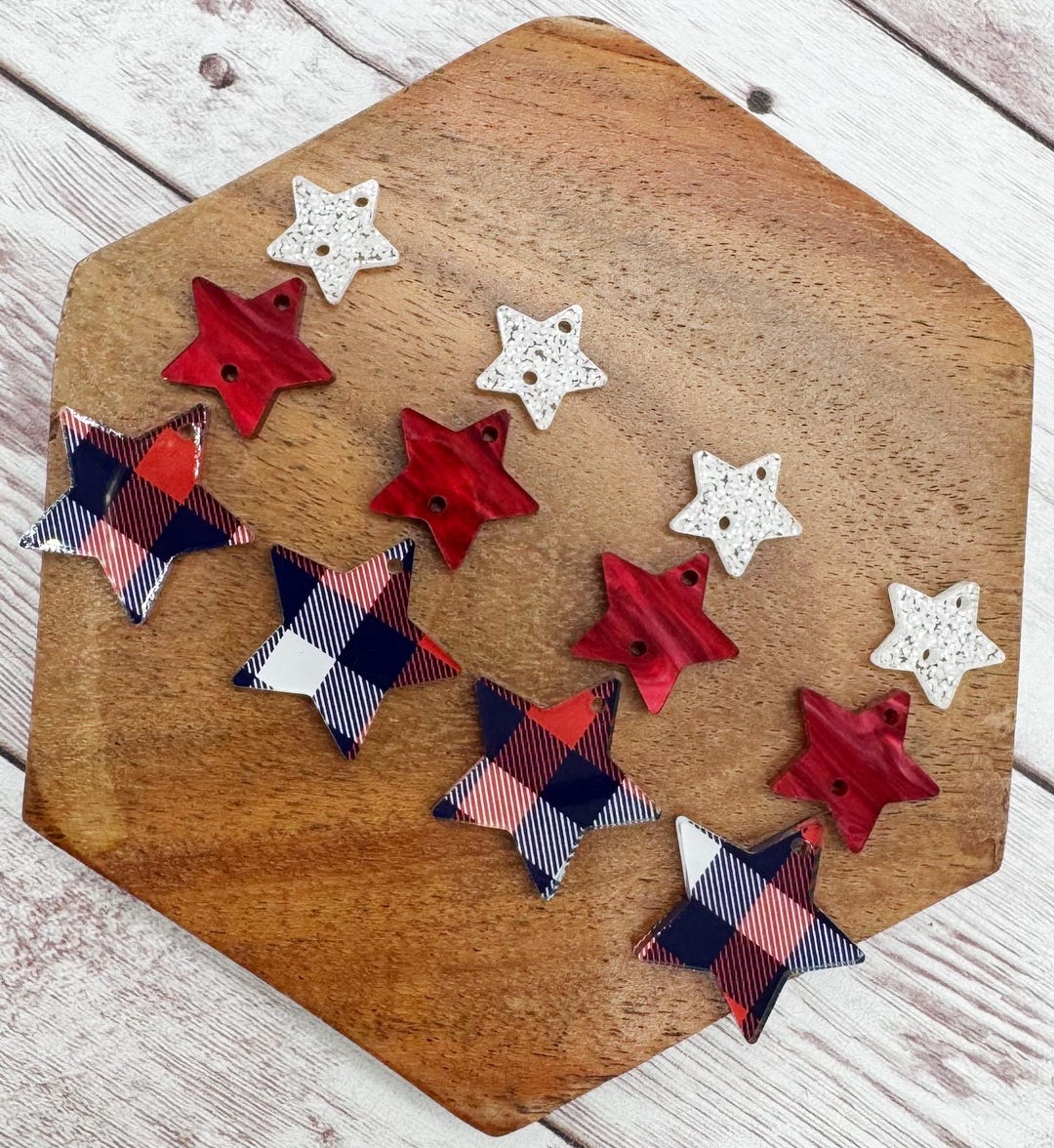 Patriotic Plaid Star Trio 4th of July Acrylic Set Earring Blanks, DIY ...