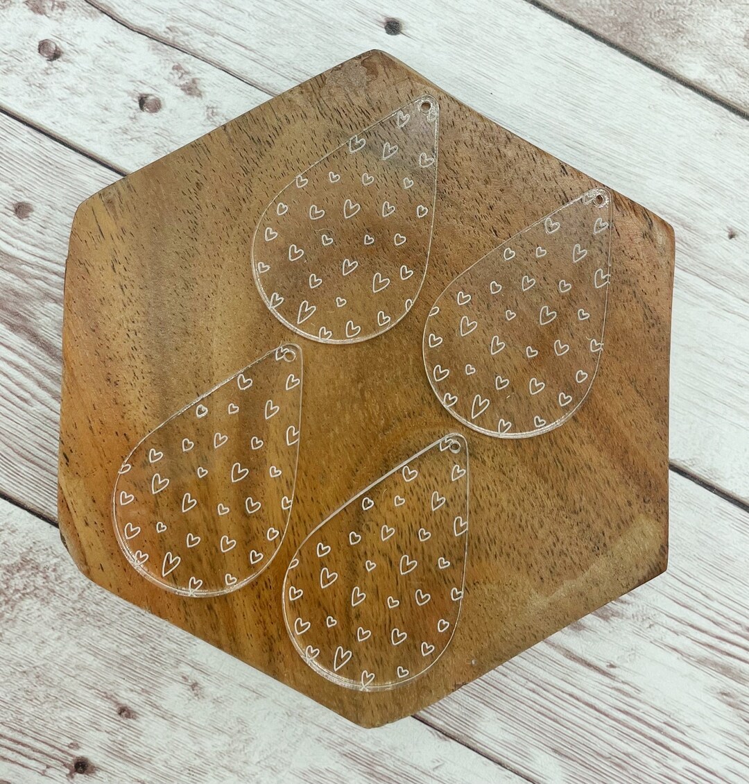 Micro Heart Engraved Clear Acrylic Teardrop Valentine’s Earring Blanks ...