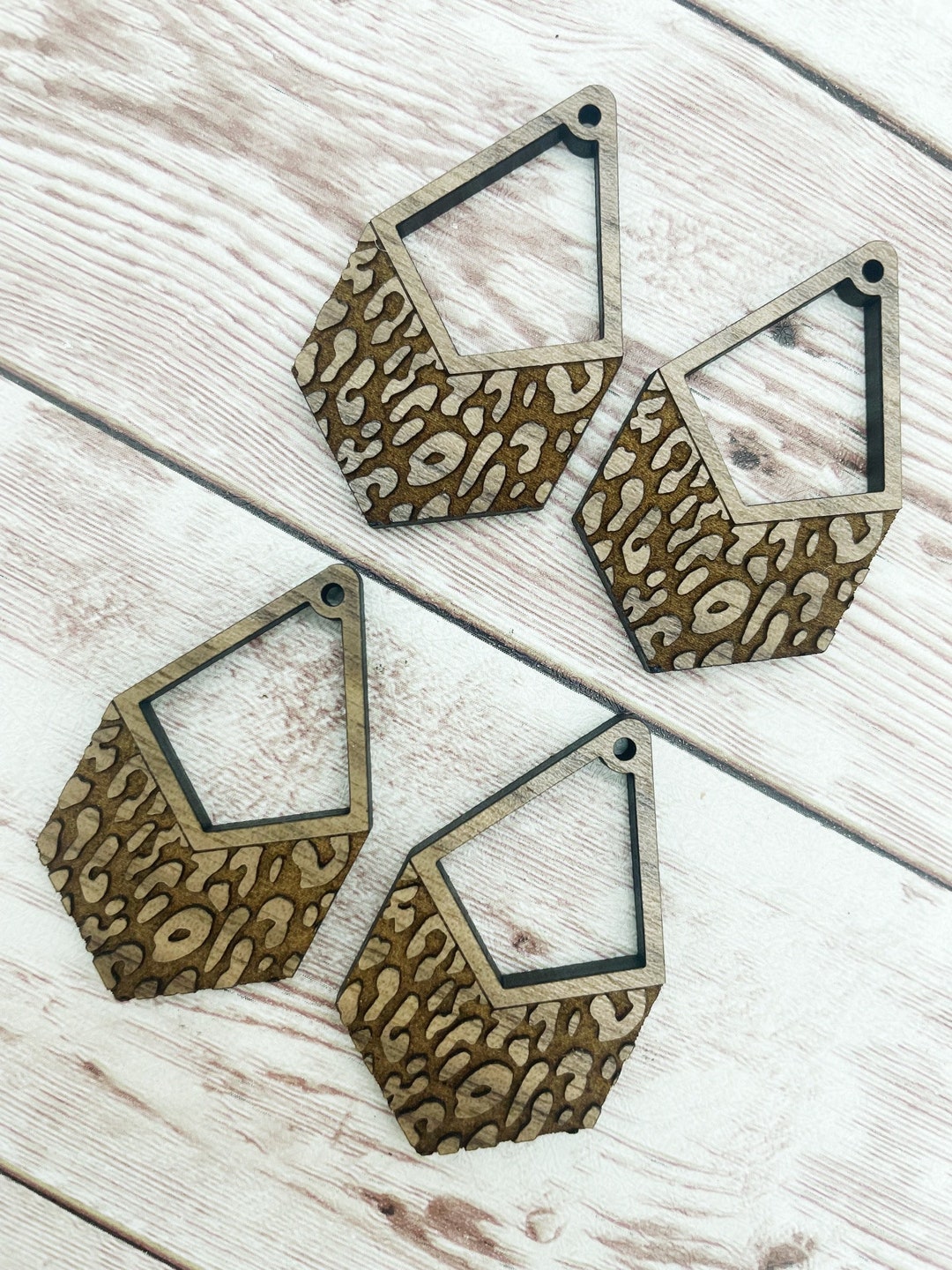 Wood Engraved Leopard Print Open Diamond Earring Blanks, Finished ...