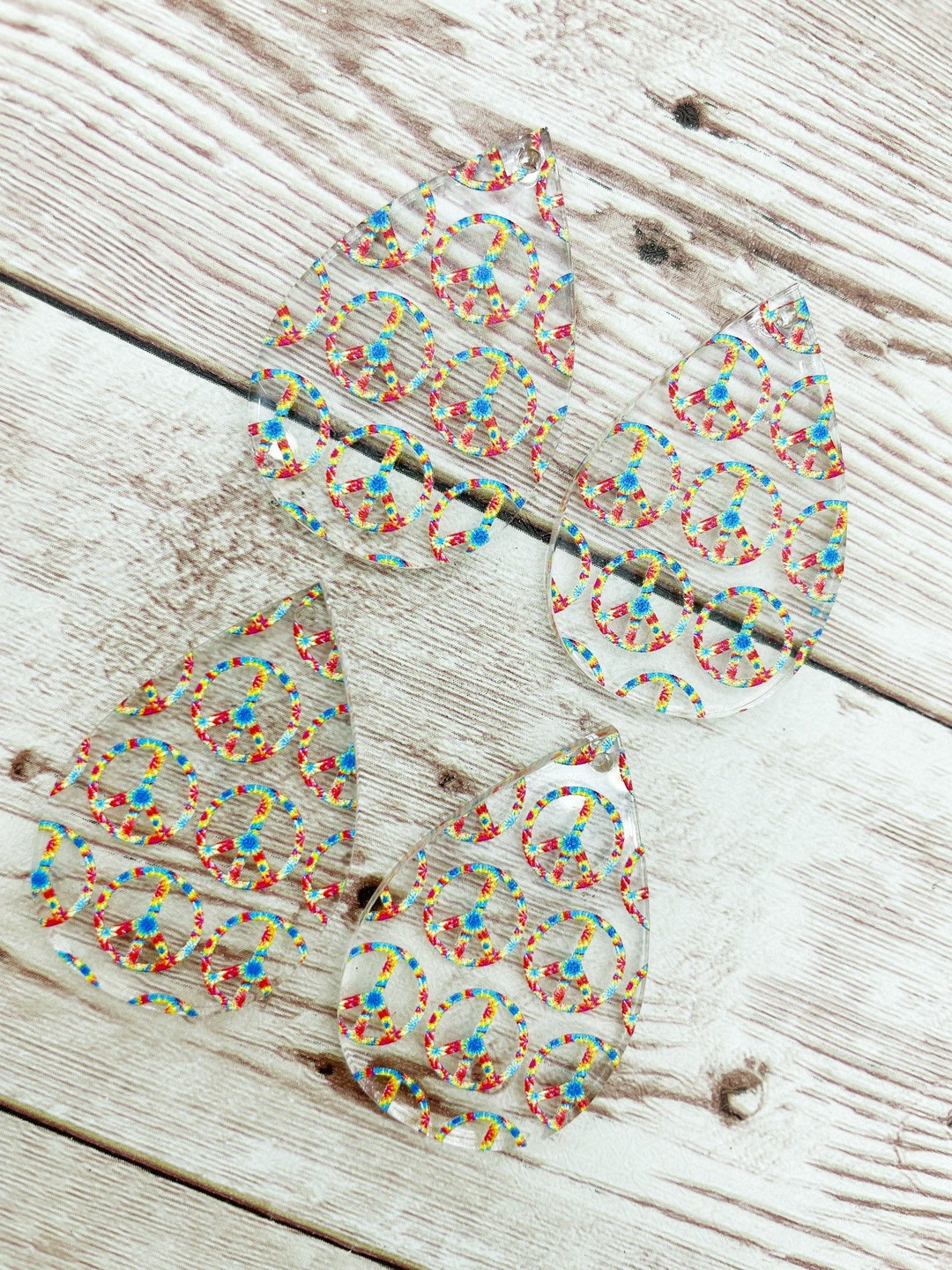 Patterned Peace Sign Acrylic Teardrop Earring Blanks, DIY Jewelry ...