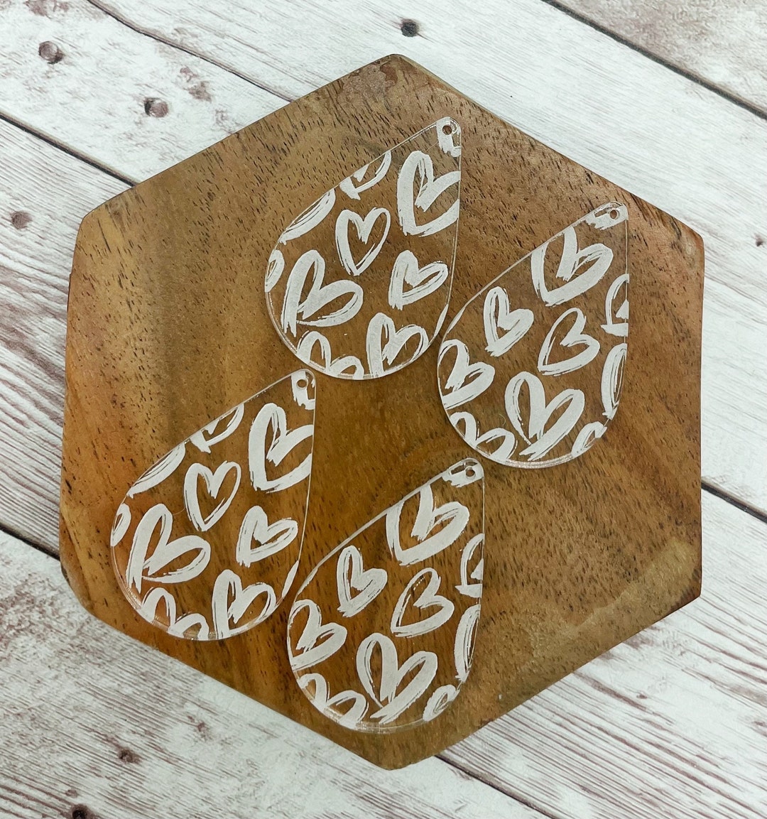 Scribble Heart Engraved Clear Acrylic Teardrop Valentine’s Earring ...