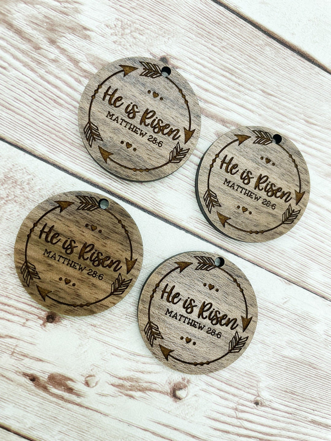 Wood Circle Engraved He is Risen Arrows Earring Blanks, Finished Walnut ...