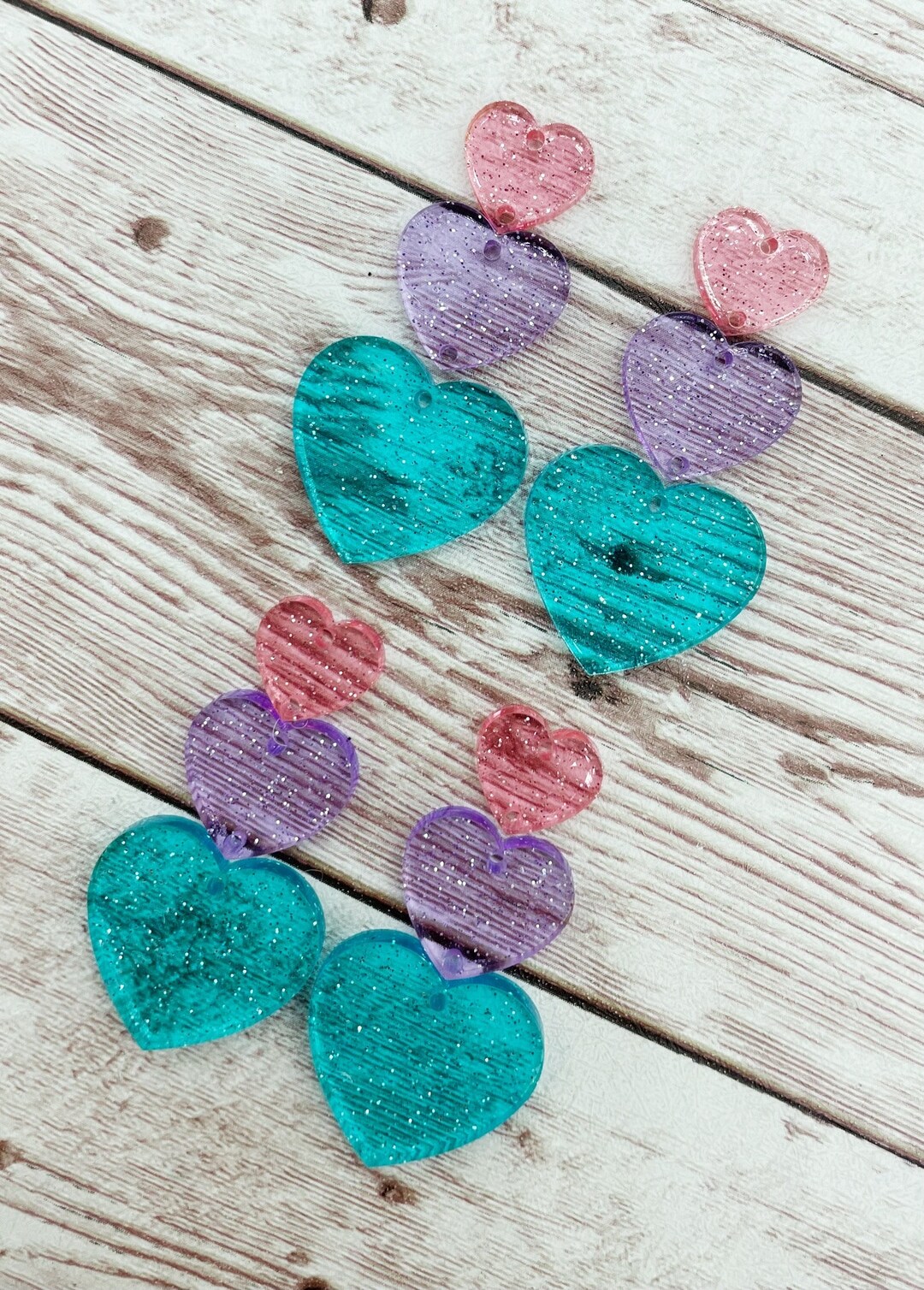 Glitter Jelly Acrylic Stacked Heart Trio Valentine’s Earring Blanks ...