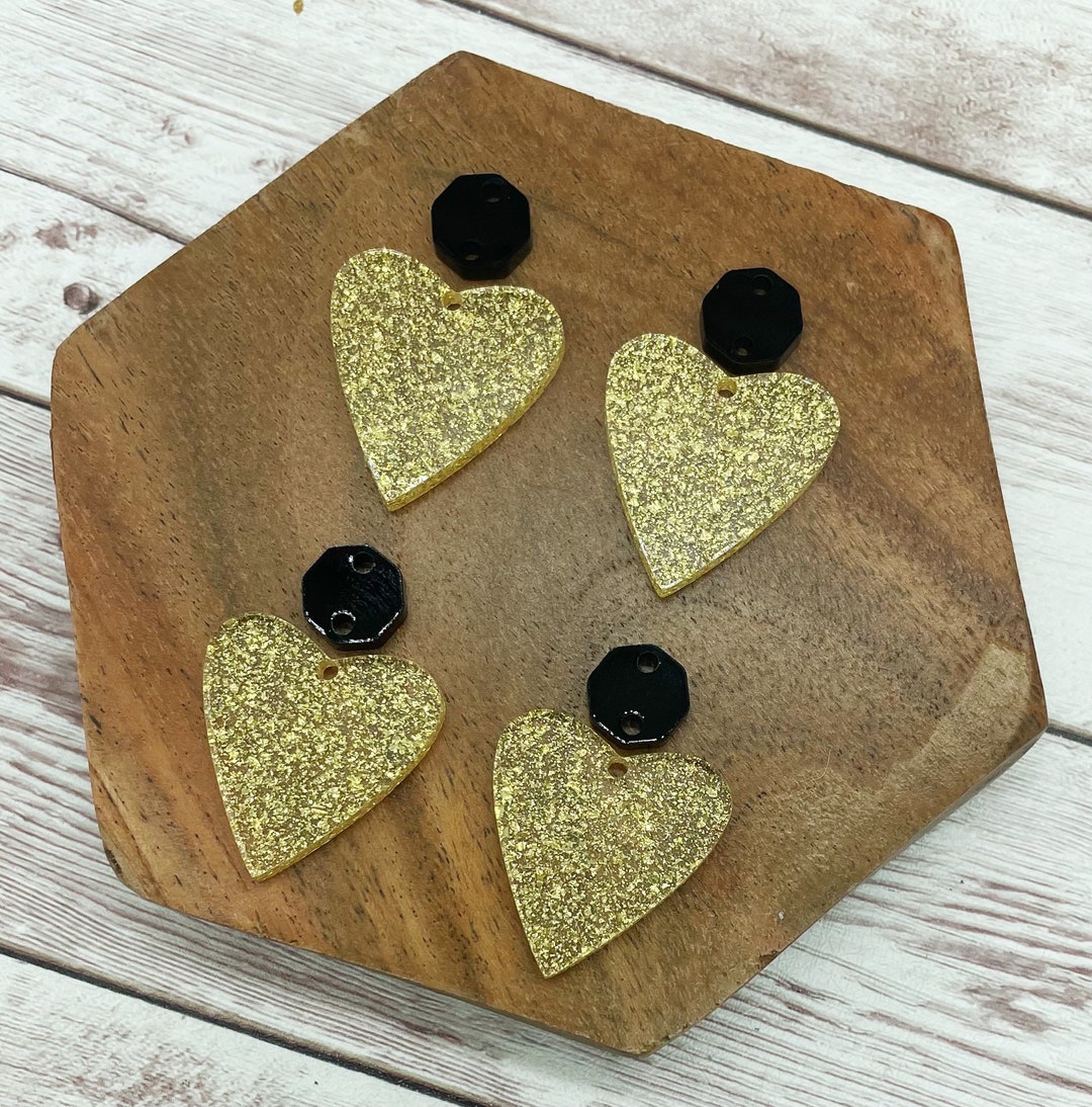 Micro Gold Glitter Heart Acrylic Connector Set Valentine’s Earring ...