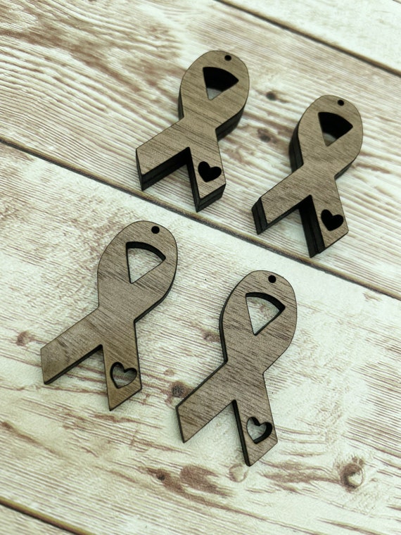 Wood Cancer Ribbon Cutout Earring Blanks Finished Walnut | Etsy