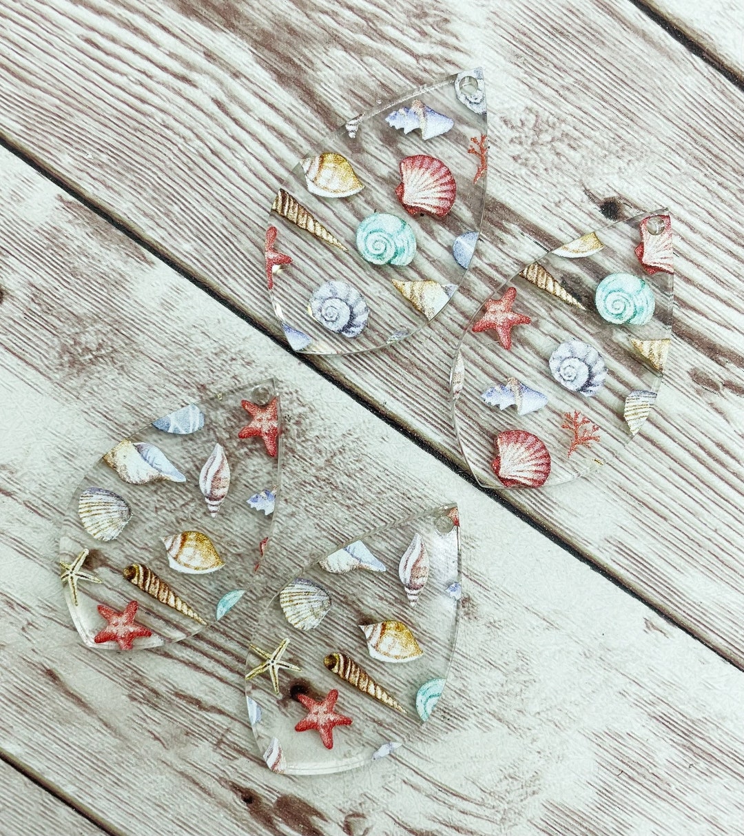 Patterned Seashell Beach Ocean Print Acrylic Teardrop Earring Blanks ...