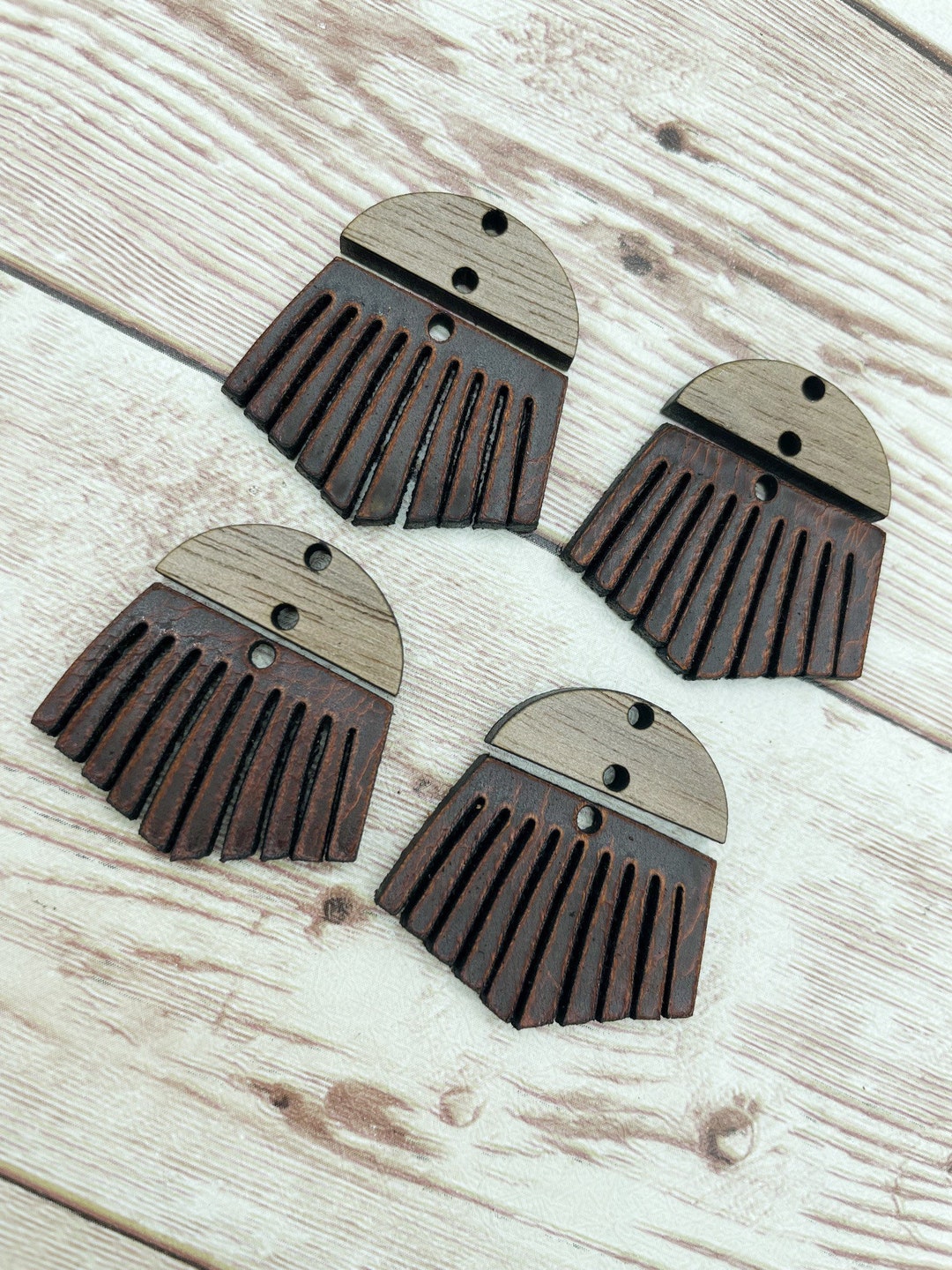 Wood and Vegetable Tanned Brown Fringe Leather Earring Blanks, Finished ...