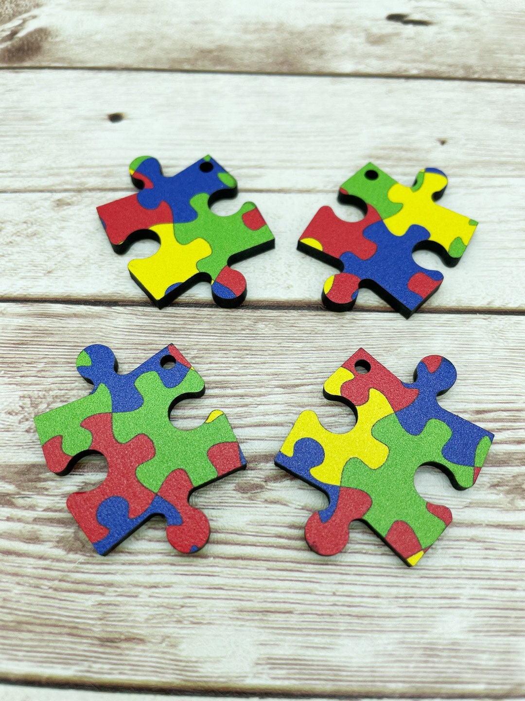 Patterned Wood Autism Puzzle Piece Earring Blanks, DIY Jewelry Making ...