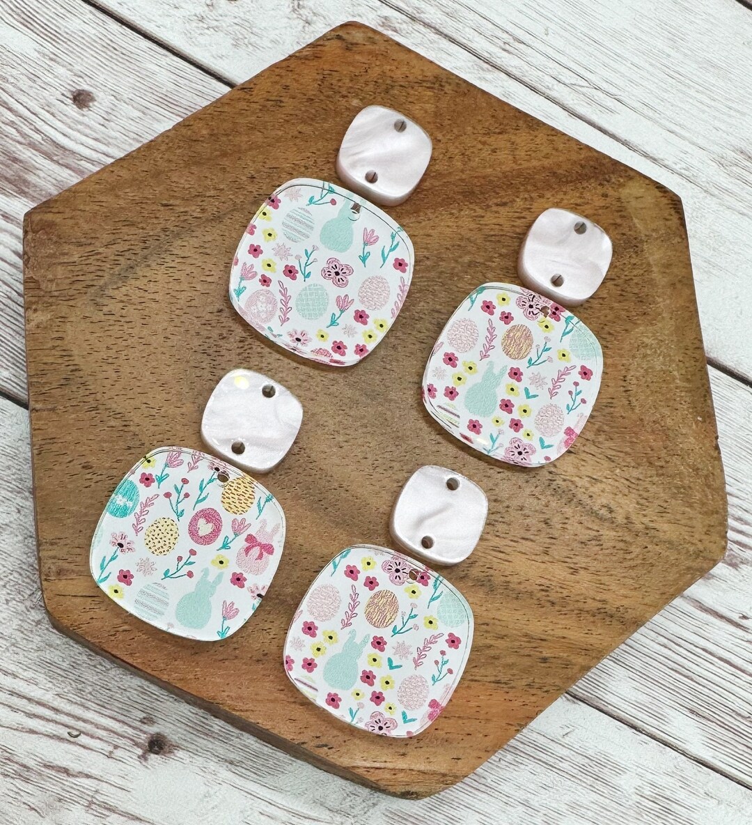 Easter Print Rounded Square Acrylic Connector Set Earring Blanks, DIY ...