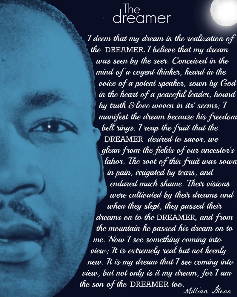 The Dreamer, Poem Typography and Martin Luther King Wall Decor - Etsy