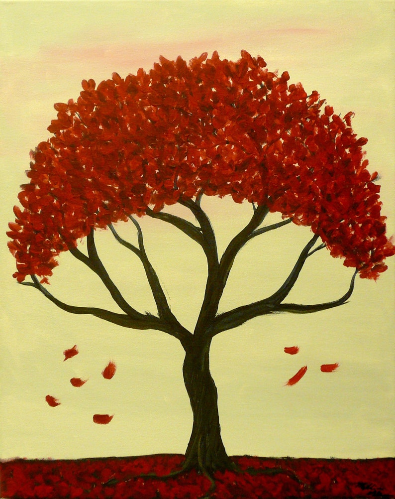 Red Leaf Tree-original Acrylic Canvas Painting - Etsy