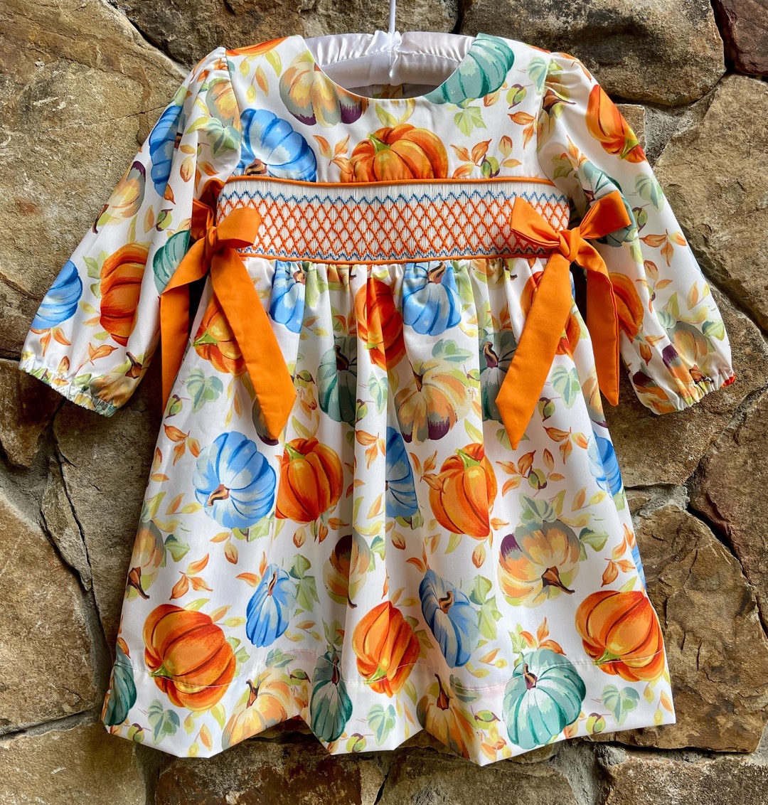 SALE! Girls Classic Smocked Pumpkin Dress Thanksgiving Fall Halloween ...