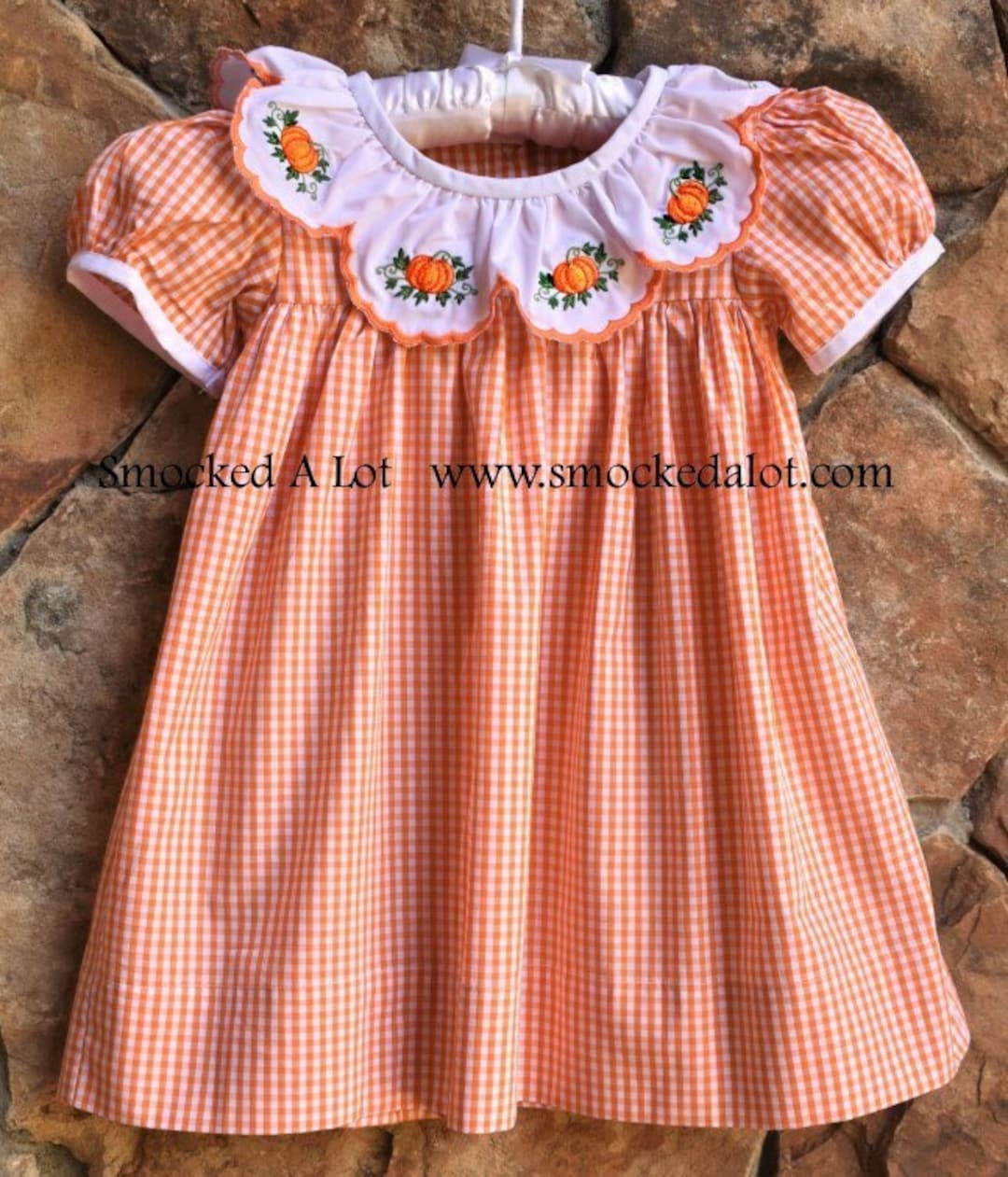 Girls Pumpkin Dress Thanksgiving Fall Orange Gingham With - Etsy