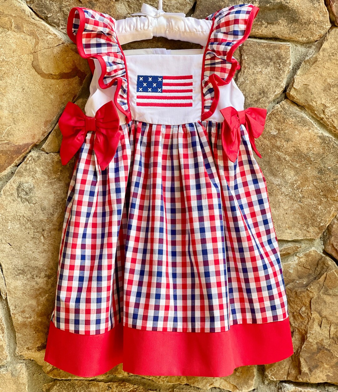 SALE! Girls American Flag Dress Red White Blue Gingham. 4th of July ...