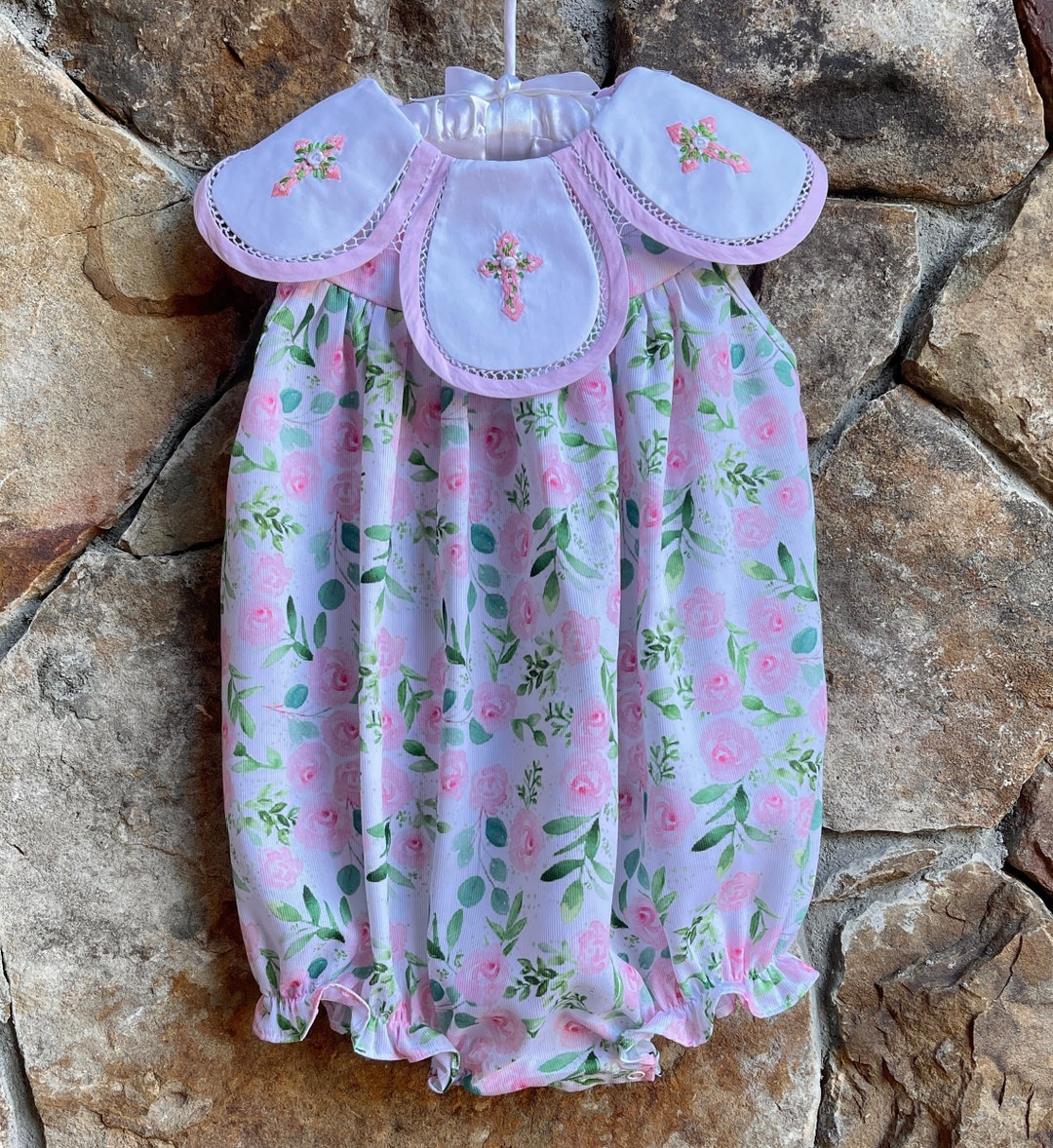 Girls Smocked Cross Bubble Blessed Redeemer Floral Rose With Scalloped ...