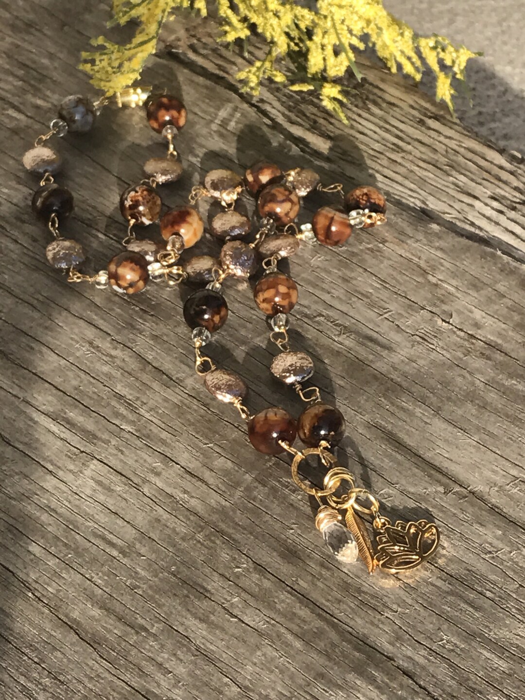 Amber Agate/lotus Charm/amber Agate Necklace/agate Beaded Necklace - Etsy