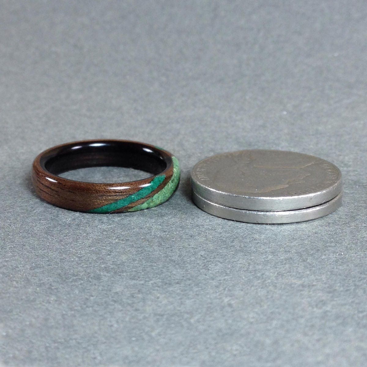 Walnut and Ebony Bentwood Ring With Malachite and Turquoise | Etsy