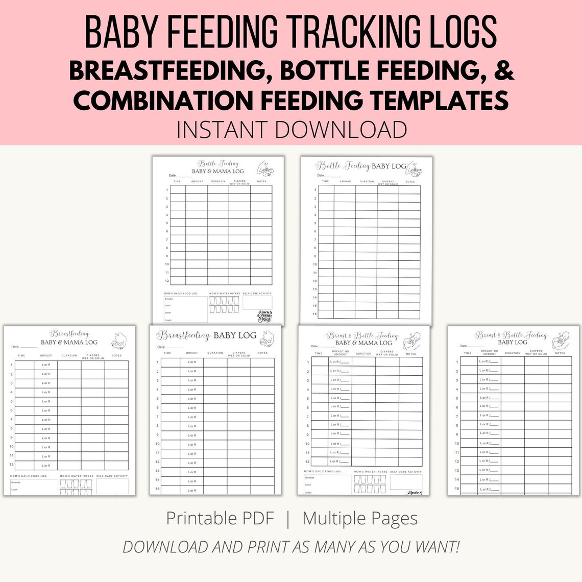 Baby Feeding Log Printable, Breastfeeding Log, Bottle Feeding Log ...