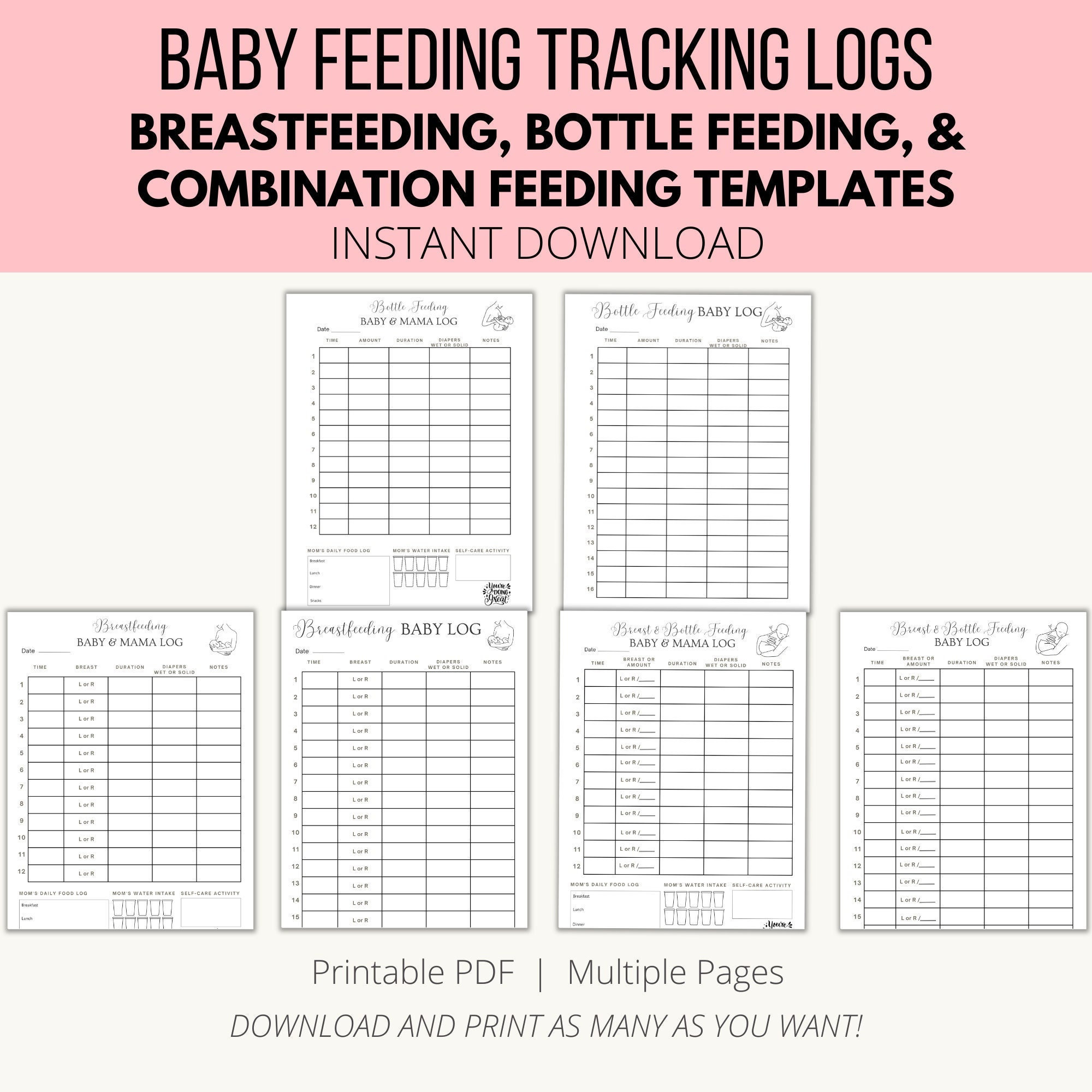 Baby Feeding Log Printable, Breastfeeding Log, Bottle Feeding Log ...