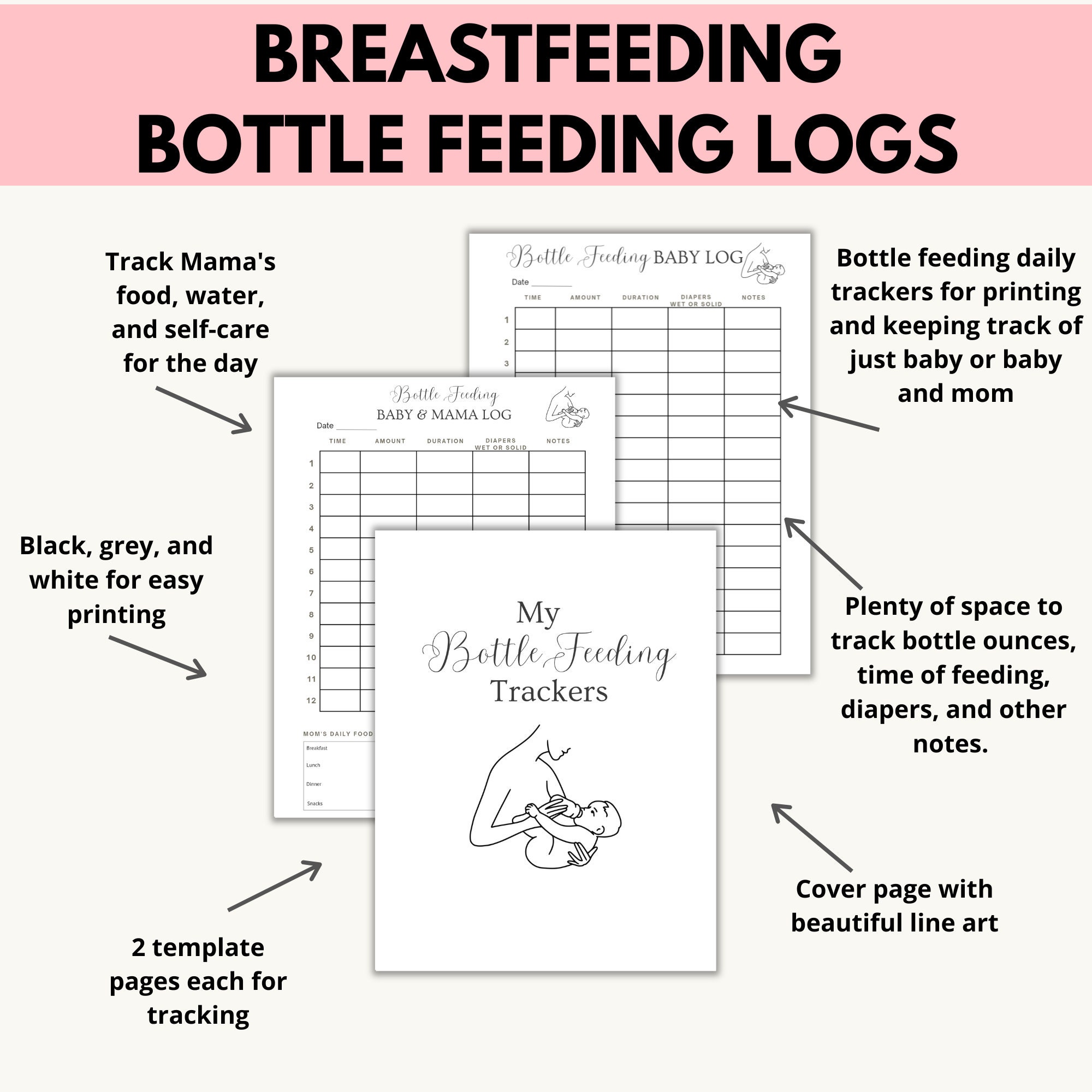 Baby Feeding Log Printable, Breastfeeding Log, Bottle Feeding Log ...