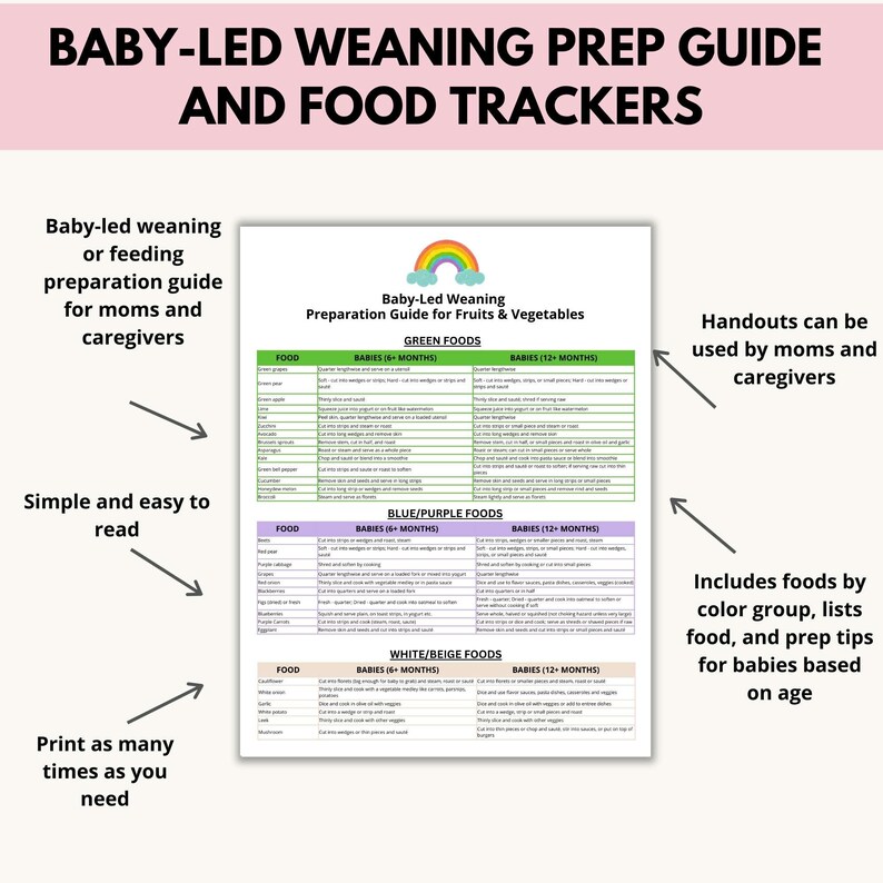 Baby Led Weaning Prep Guide Printable, BLW Guide Checklist, 100 First ...