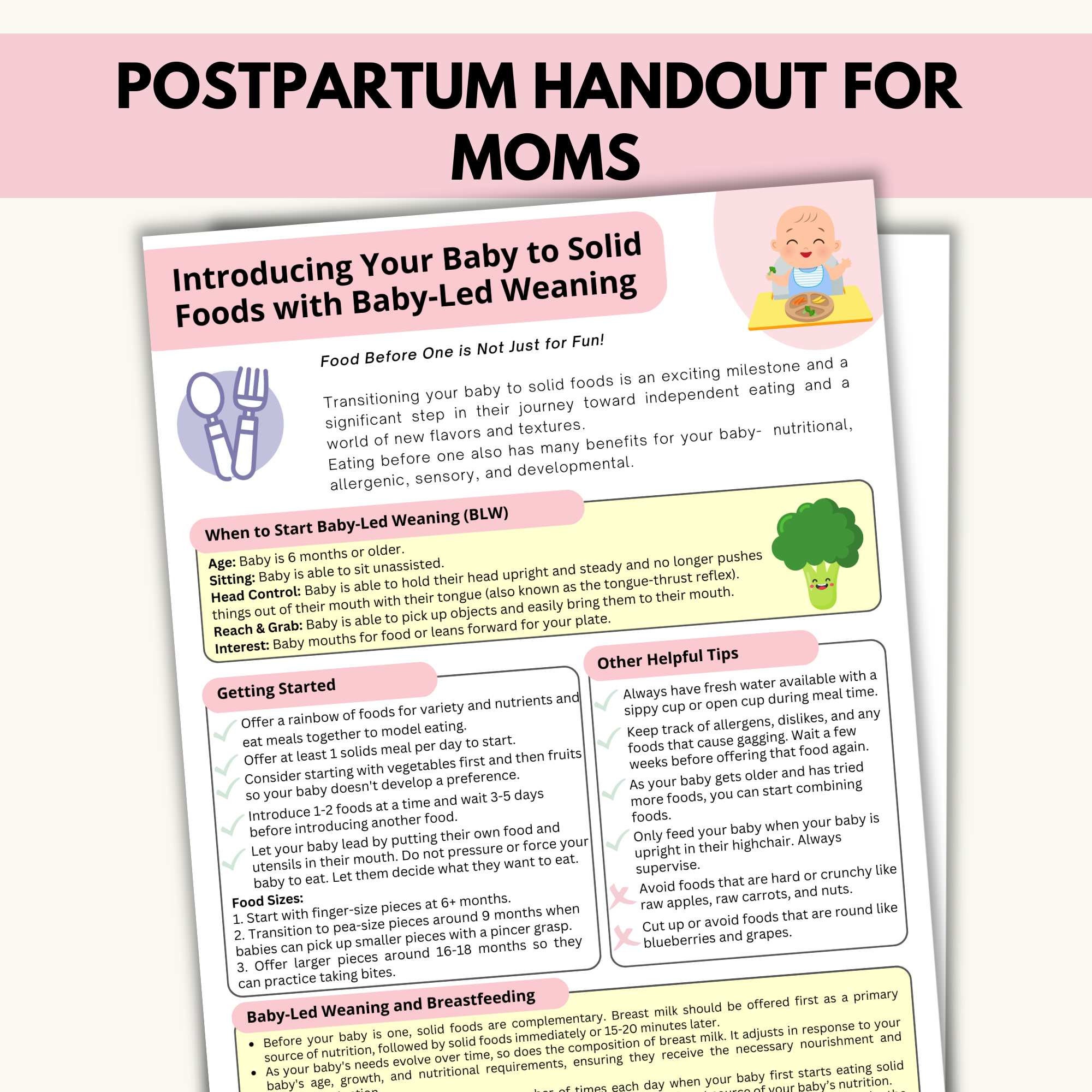 Baby Led Weaning Guide Printable for Baby Foods, BLW Guide Checklist ...