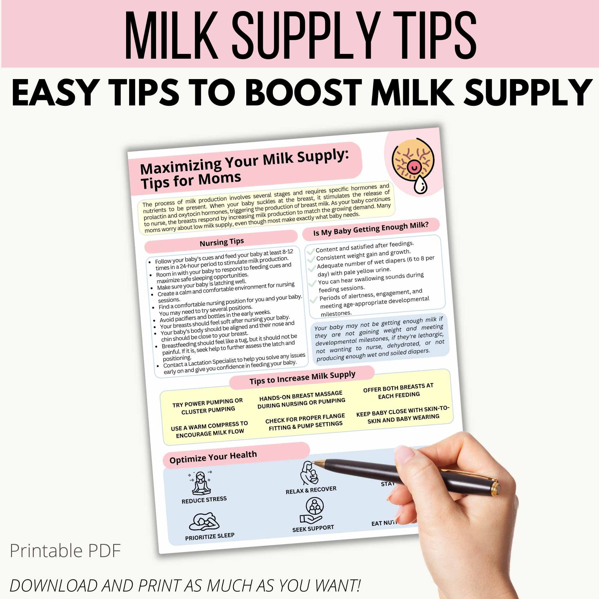 Postpartum Handout Breast Milk Supply Tips Printable, Breastfeeding ...