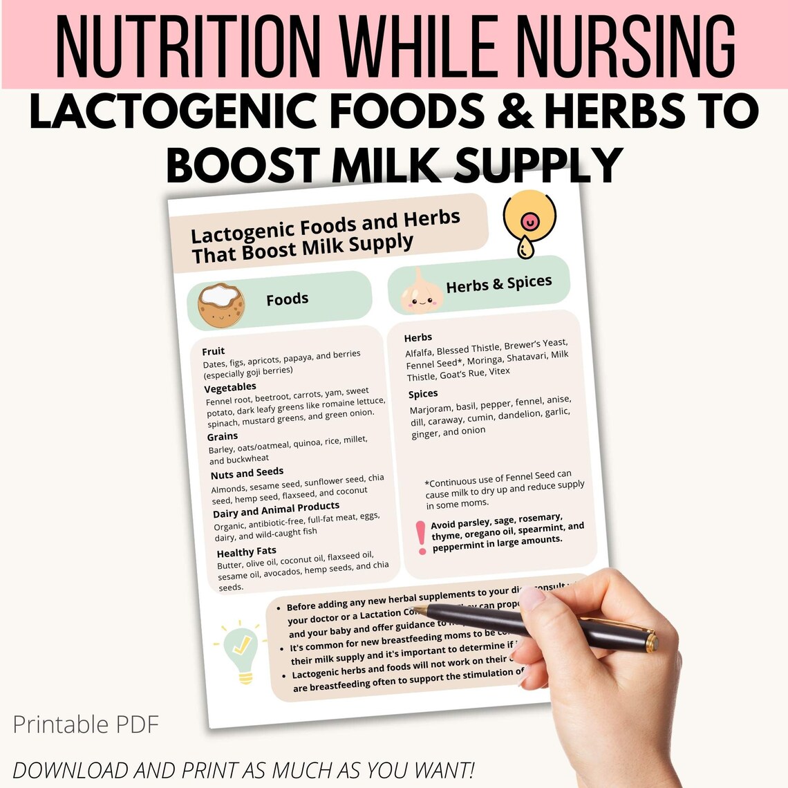 Breastfeeding Guide With Lactogenic Foods and Herbs, Breastfeeding ...