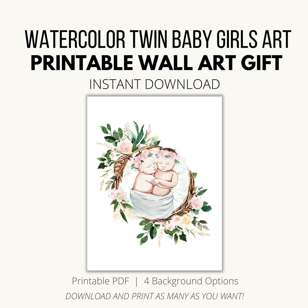 Nursery Watercolor Wall Art, Twin Babies Artwork for Wall | Gift for ...