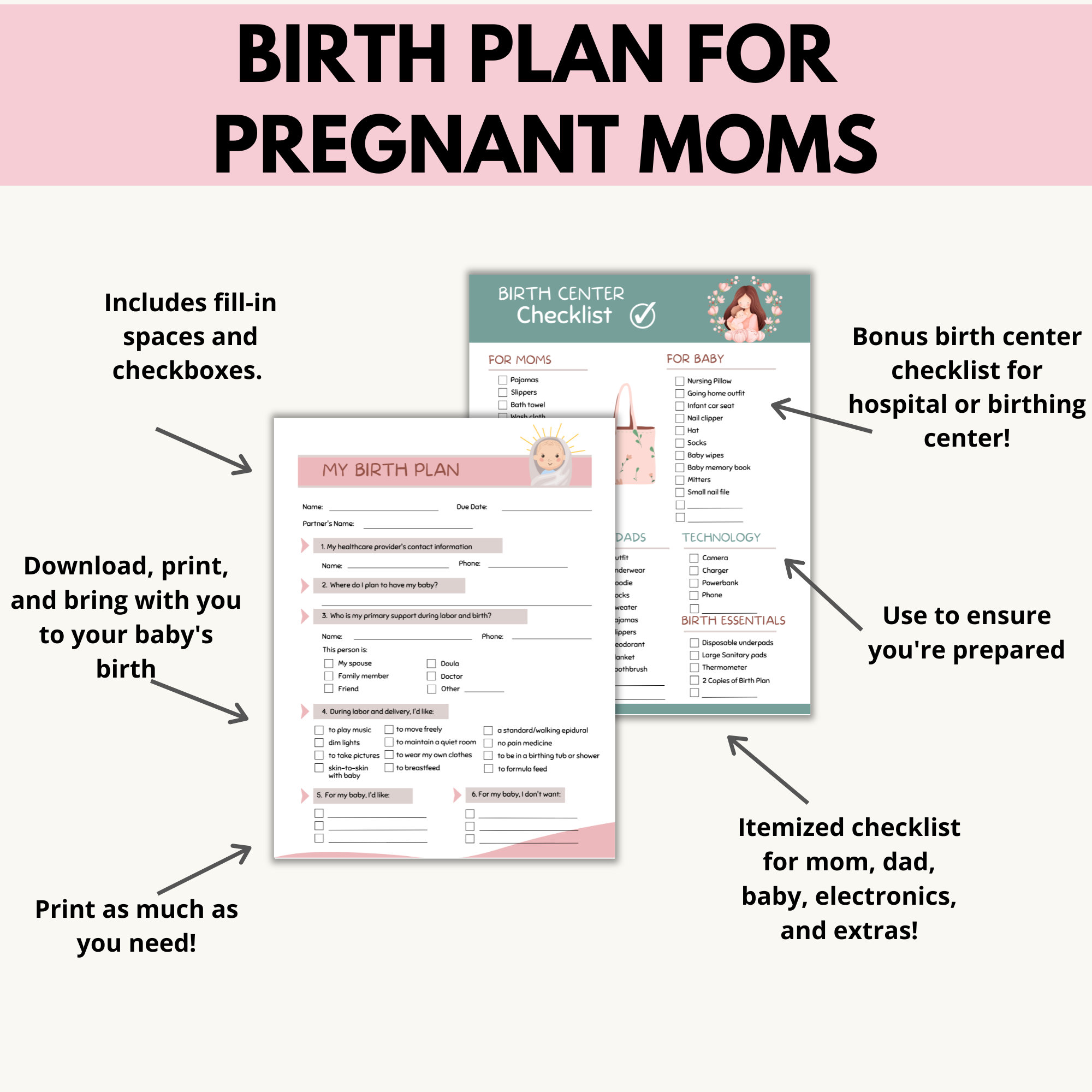 Birth Plan Template Printable for Pregnant Mom, Expectant Mom, Natural ...