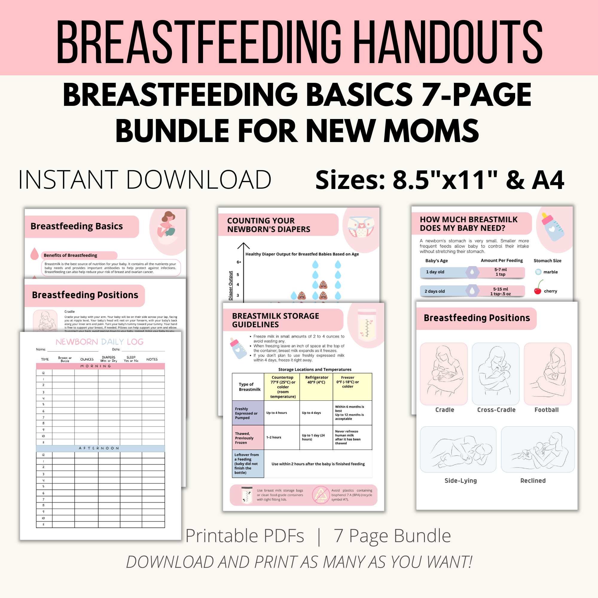 Breastfeeding Education Postpartum Handouts, Digital Download, 7-page ...
